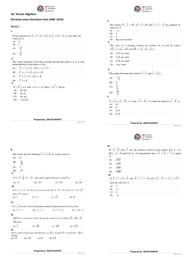 Vector Algebra (BALAJI KANCHI) | PDF | Euclidean Vector | Mathematical Objects