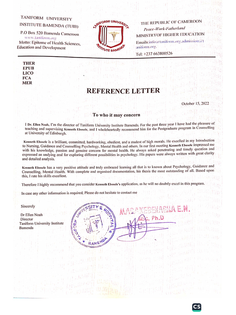 Kenenth's Reference Letter - 1 | PDF
