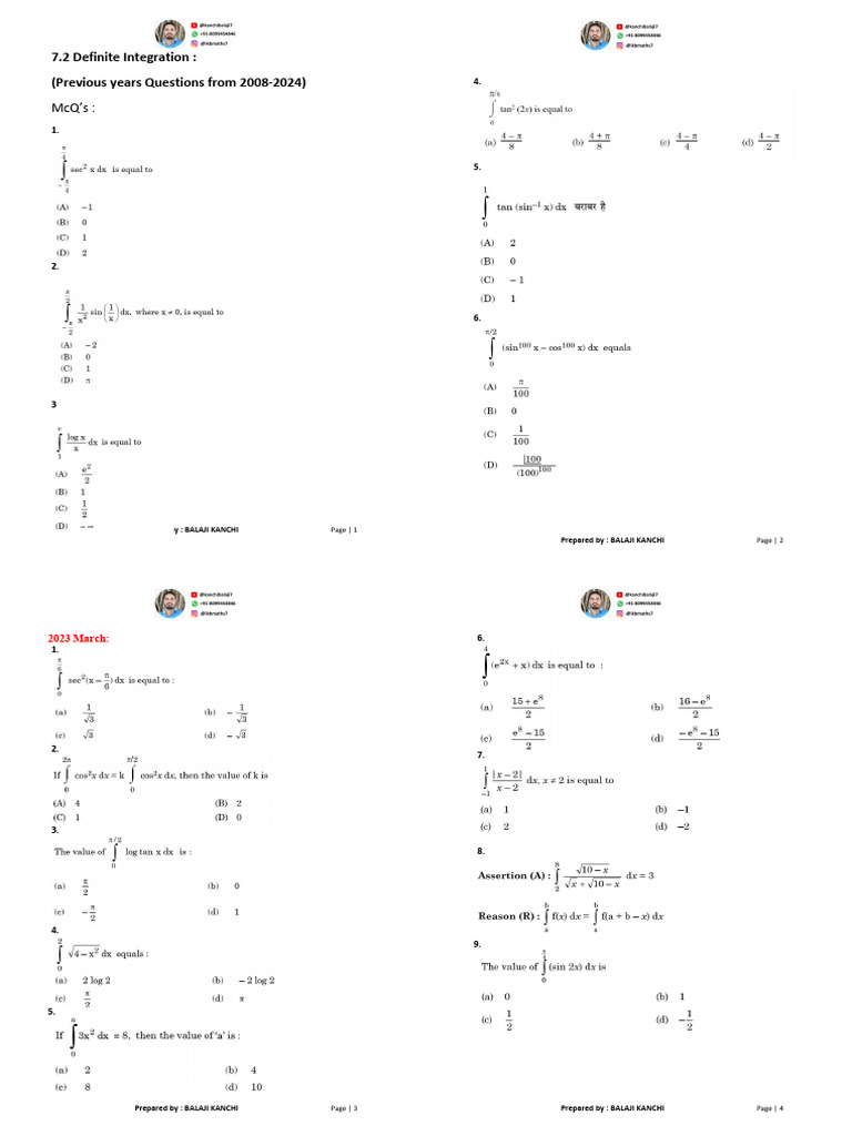 7.2 Definite Integrals (BALAJI KANCHI) | PDF | Discrete Mathematics ...