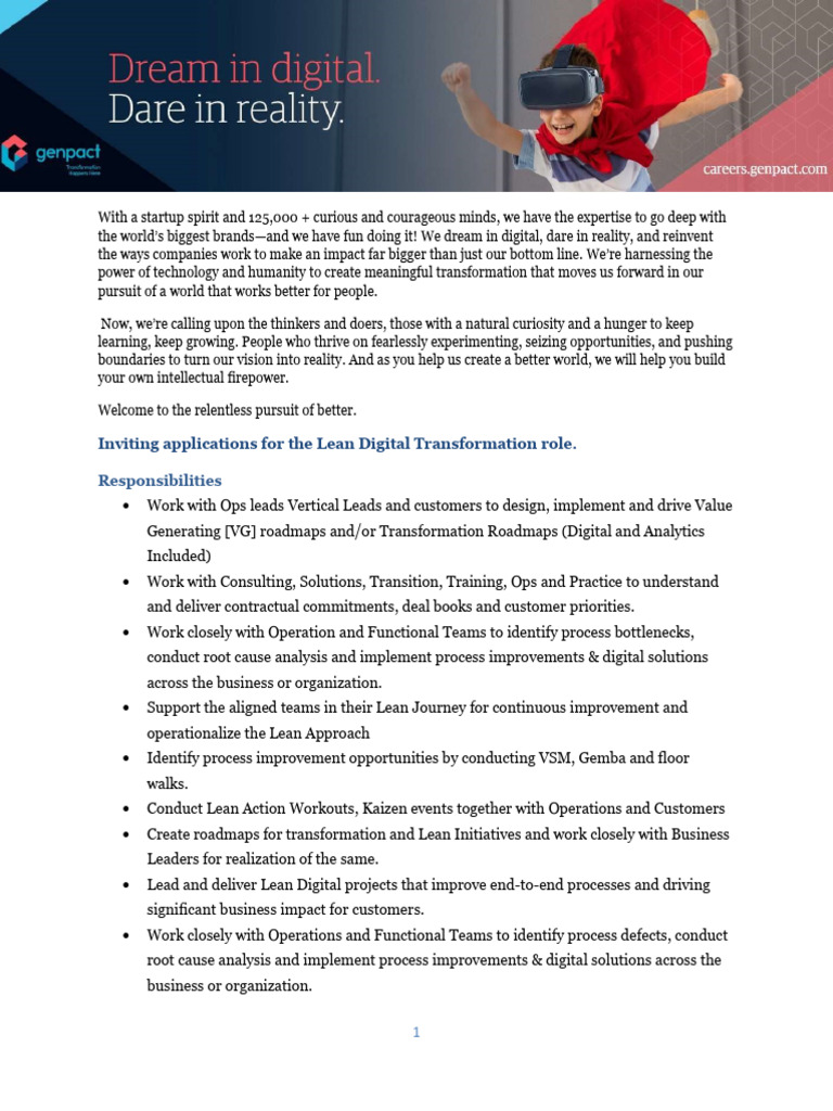 Lean Digital Transformation Role | PDF | Project Management | Business