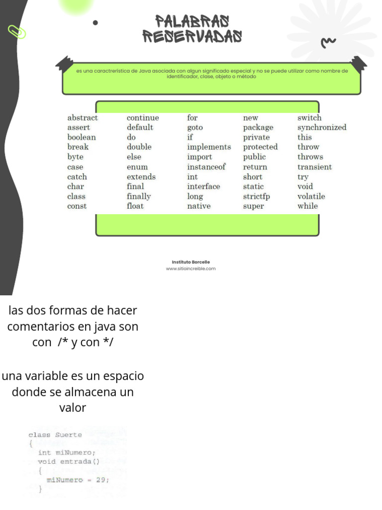 Palabras Reservadas y Variables en Java | PDF