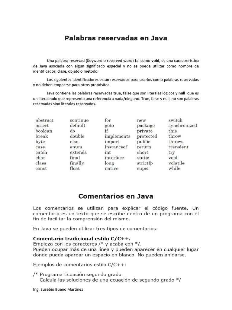 4.4 Palabras Reservadas y Comentarios | PDF