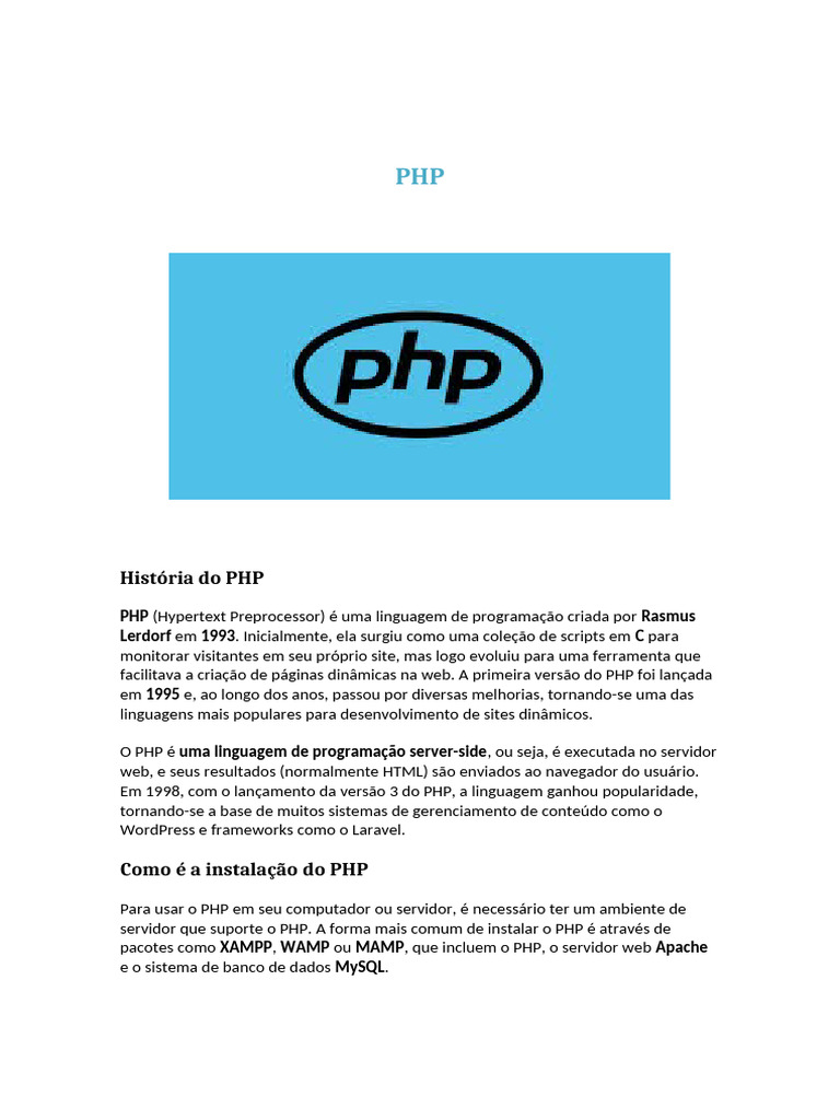 Trabalho sobre PHP - João Victor Neves | PDF