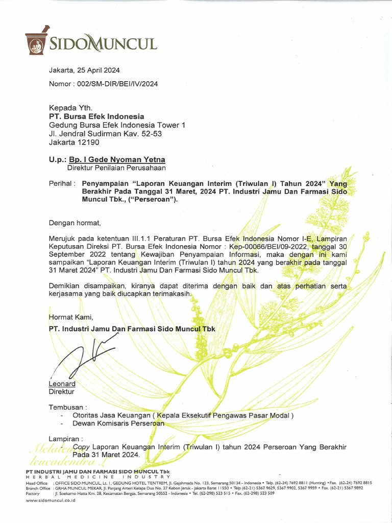 BEI - Penyampaian Lap Keu Interim I 2024 | PDF