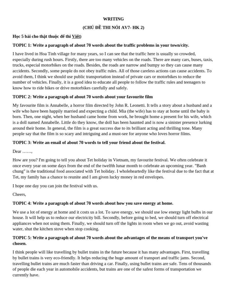 Writing Topics for English Exam AV7 | PDF | Transport