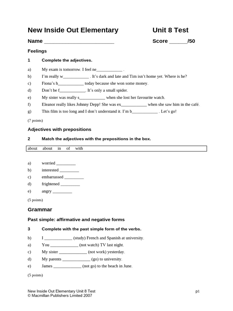 Unit 8 Test: Feelings & Grammar | PDF | John Lennon | The Beatles