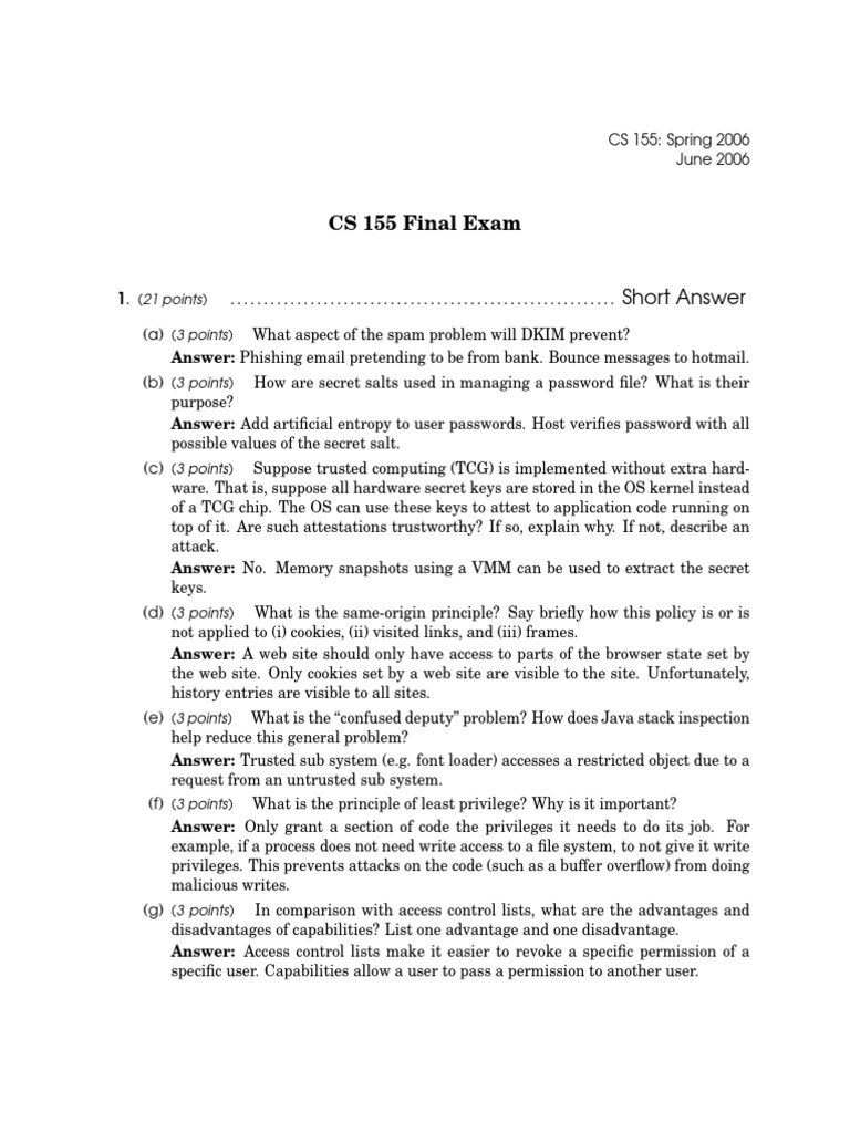 Final06 With Answers | PDF | Denial Of Service Attack | Transmission Control Protocol