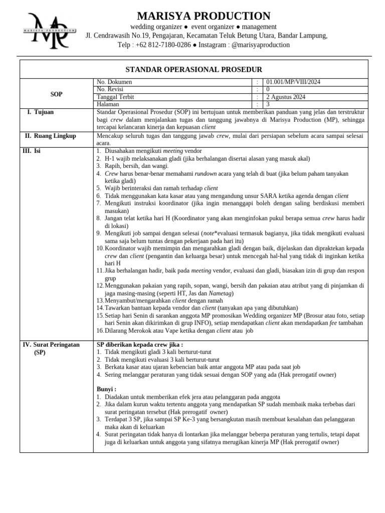 SOP MP 1. Terbaru | PDF
