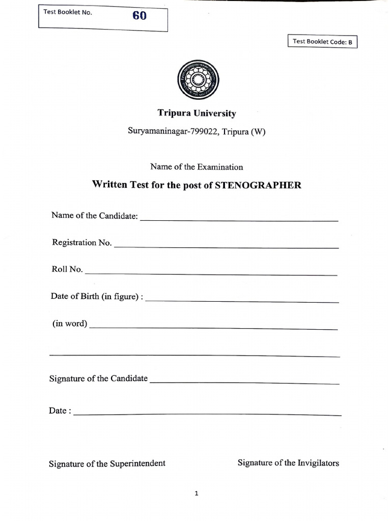 Test Booklet and MCQ Answer Key For Stenographer | PDF