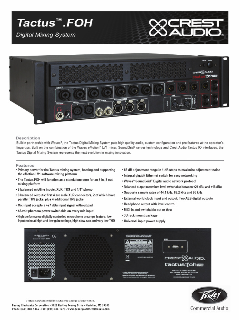 Tactus FOH Spec Sheet 2016 | PDF