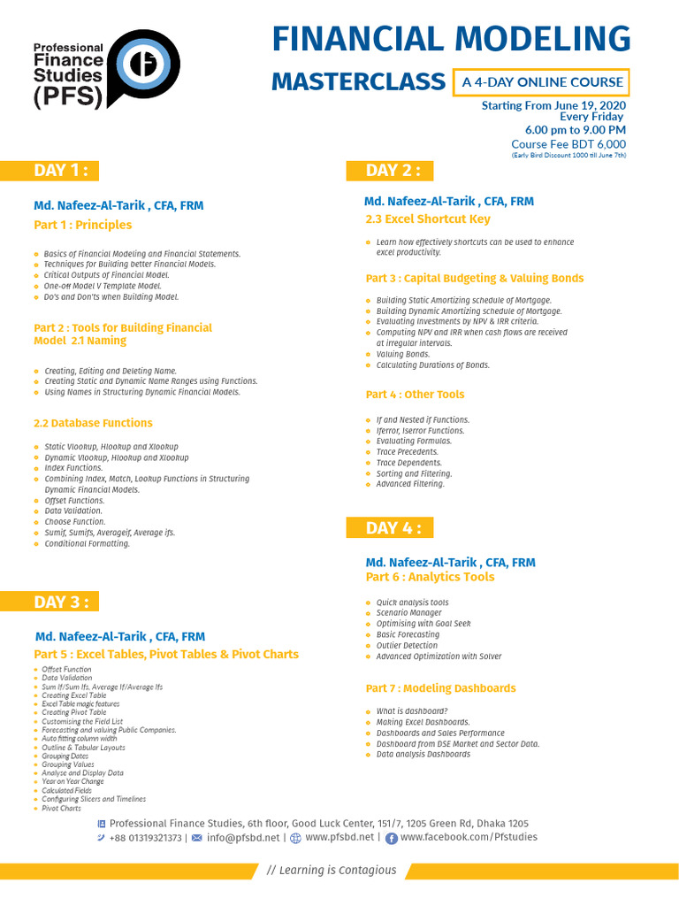 Financial Modeling Masterclass Brochure - Online Course | PDF | Microsoft Excel | Net Present Value