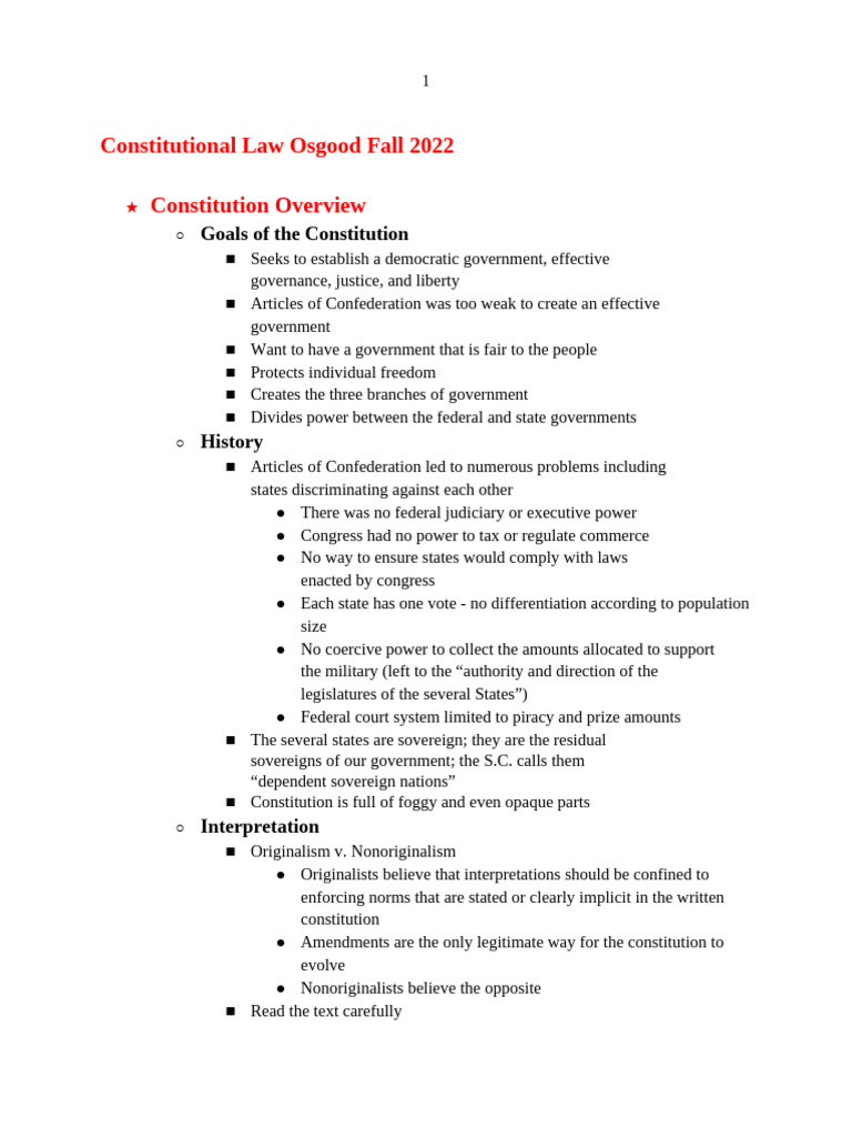 Constitutional Law Overview Fall 2022 | PDF | Standing (Law) | Mootness