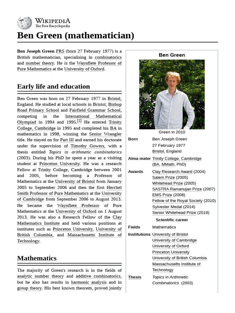 Ben Green (Mathematician) | PDF | Abstract Algebra | Mathematical Concepts