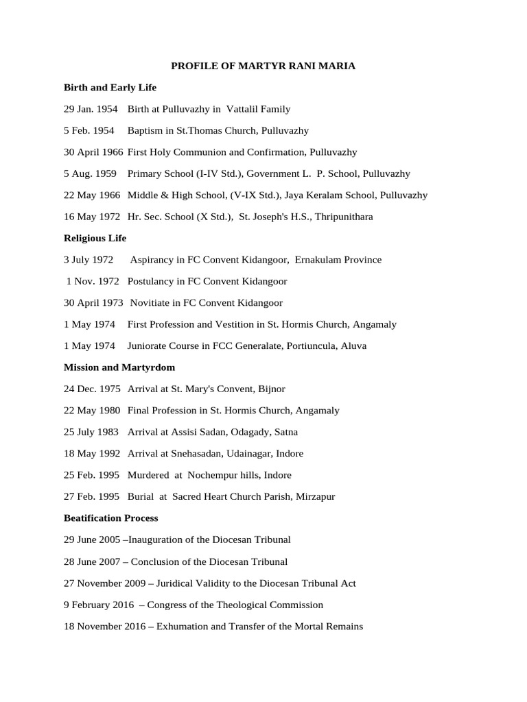 Profile of Rani Maria | PDF