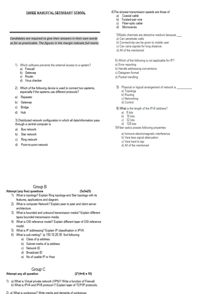 Computer Engineering Class 12 Computer Network 2080 A | PDF | Computer Network | Internet Protocols