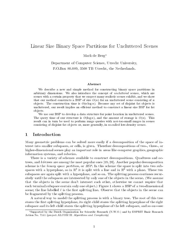 de_berg_Linear size binary space partitions for uncluttered scenes | PDF | Time Complexity ...