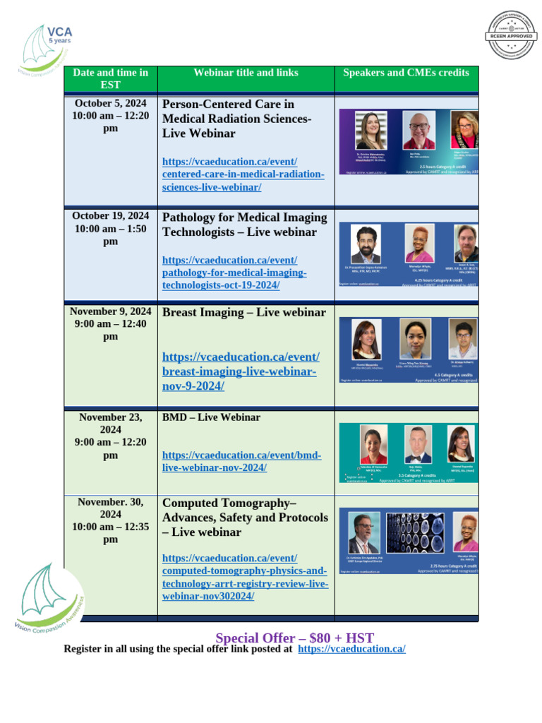 VCA - Fall 2024 CPDs - Live Webinars | PDF