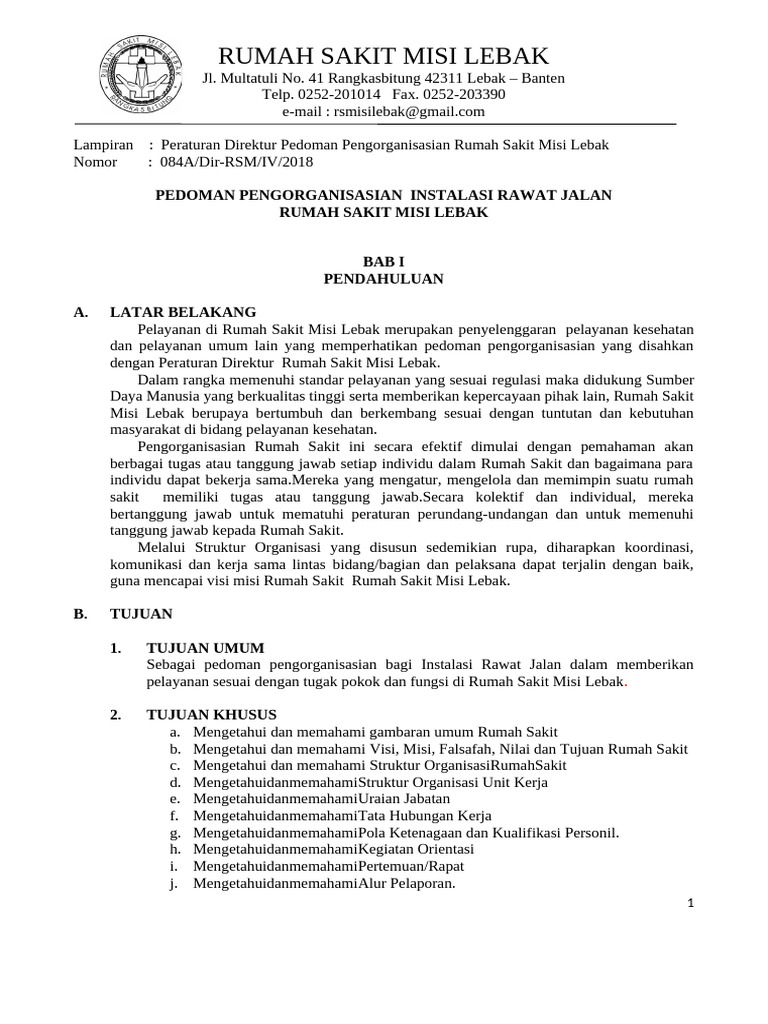 Pedoman Pengorganisasian Instalasi Rajal | PDF