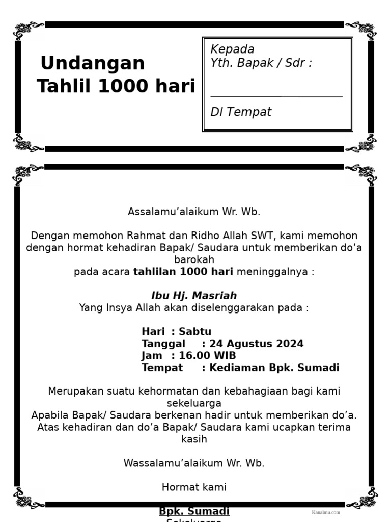 Undangan tahlil 40 hari 1 | PDF