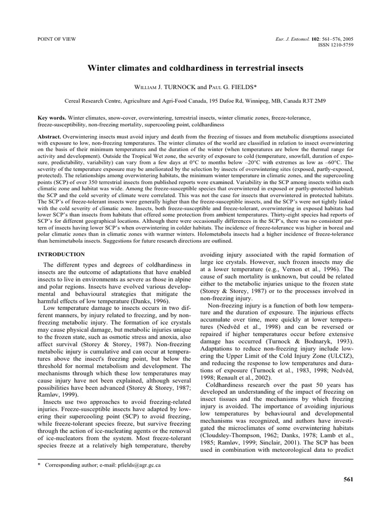 Winter Climates and Coldhardiness in Terrestrial Insects | PDF ...
