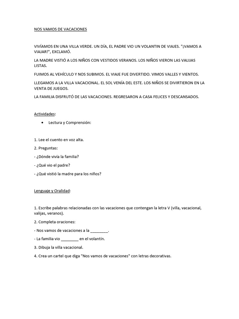 Nos Vamos de Vacaciones | PDF