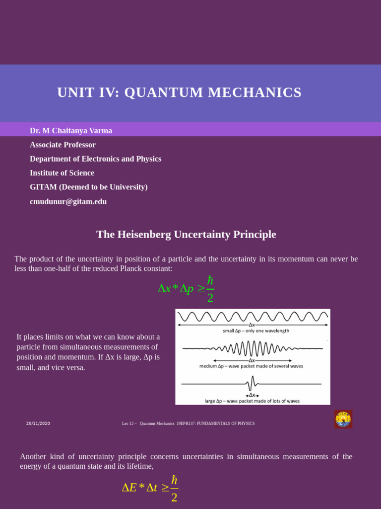 Unit 4 Quantum Mechanics-2 (1) | PDF | Uncertainty Principle | Waves