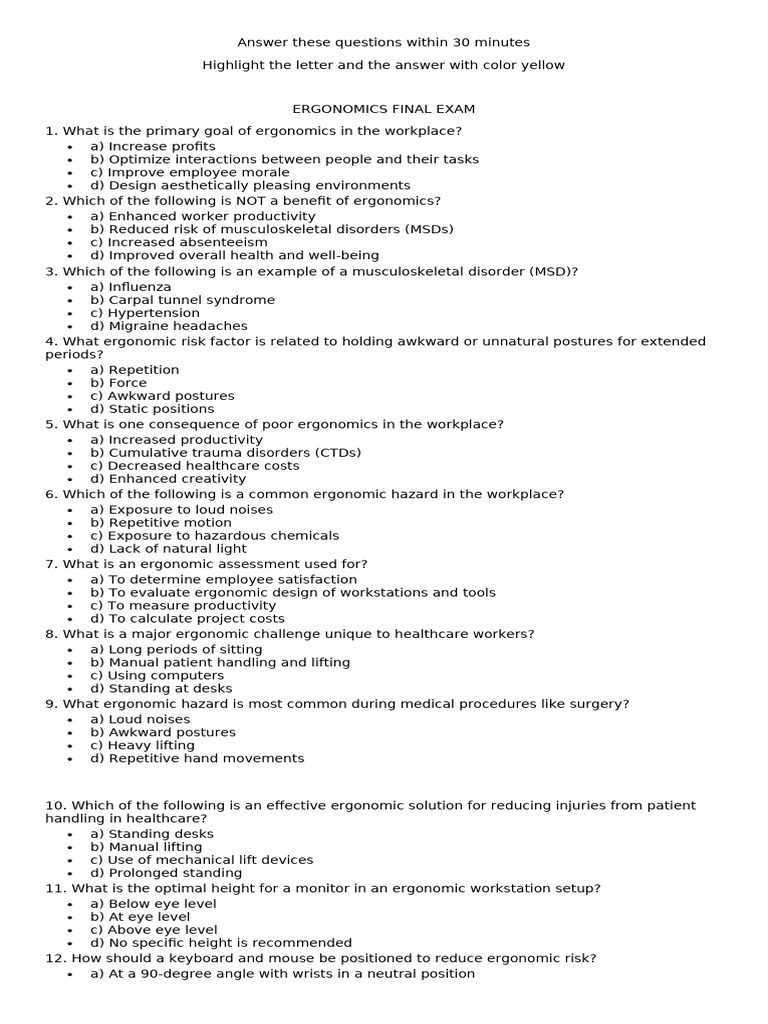 ERGONOMICS-FINAL-EXAM | PDF | Human Factors And Ergonomics | Workplace