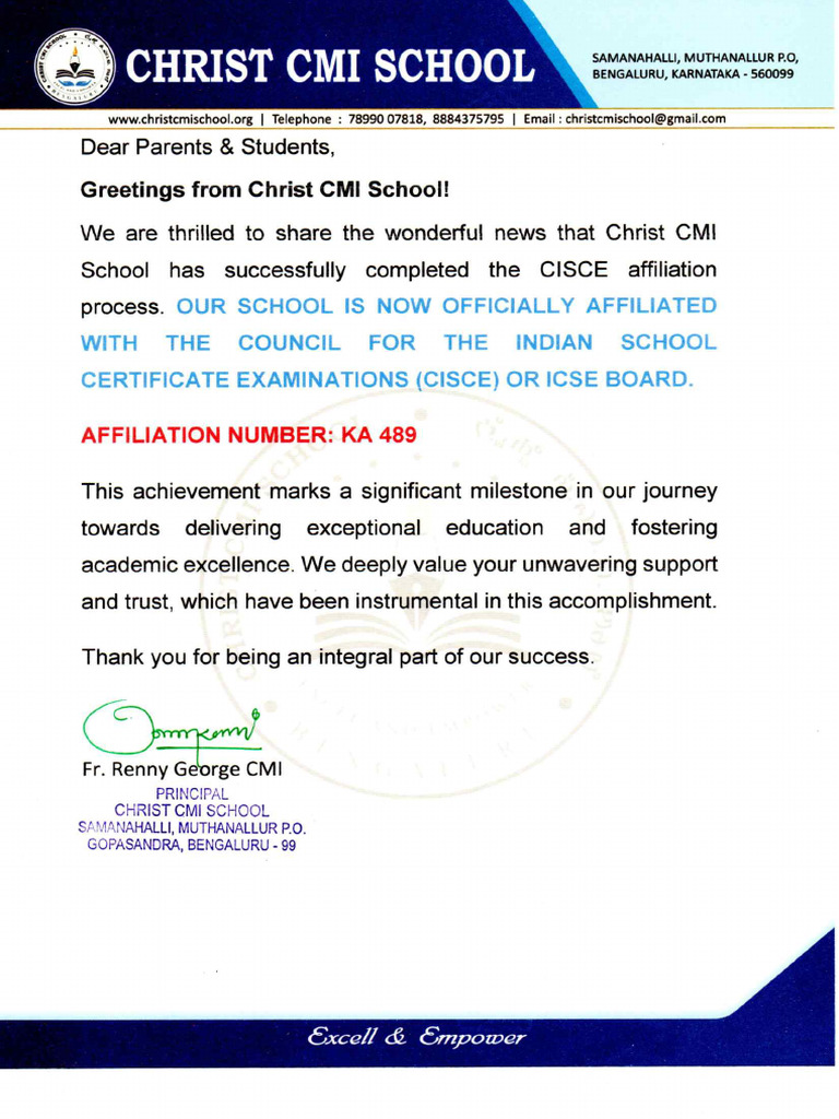 Icse Affiliation - Declaration | PDF