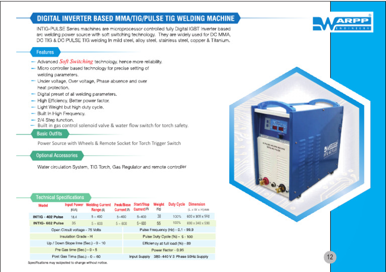 Duty Cycle and Dimensions for INTIG-602 | PDF