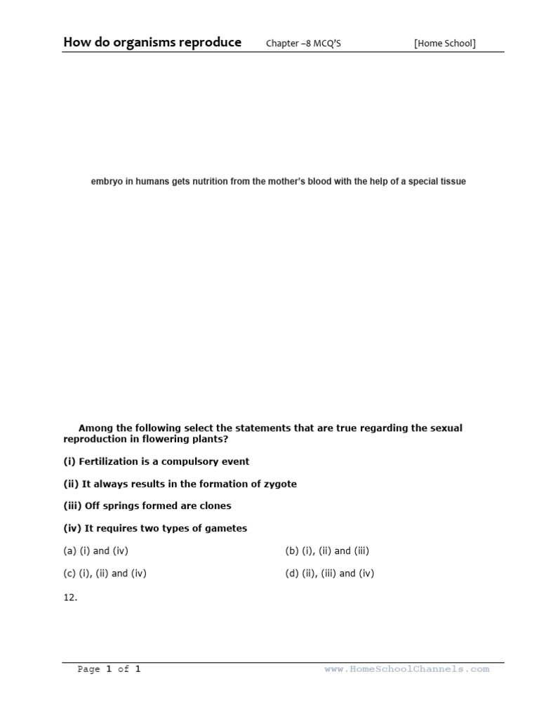 Organism Reproduction MCQs for Study | PDF | Uterus | Reproductive System