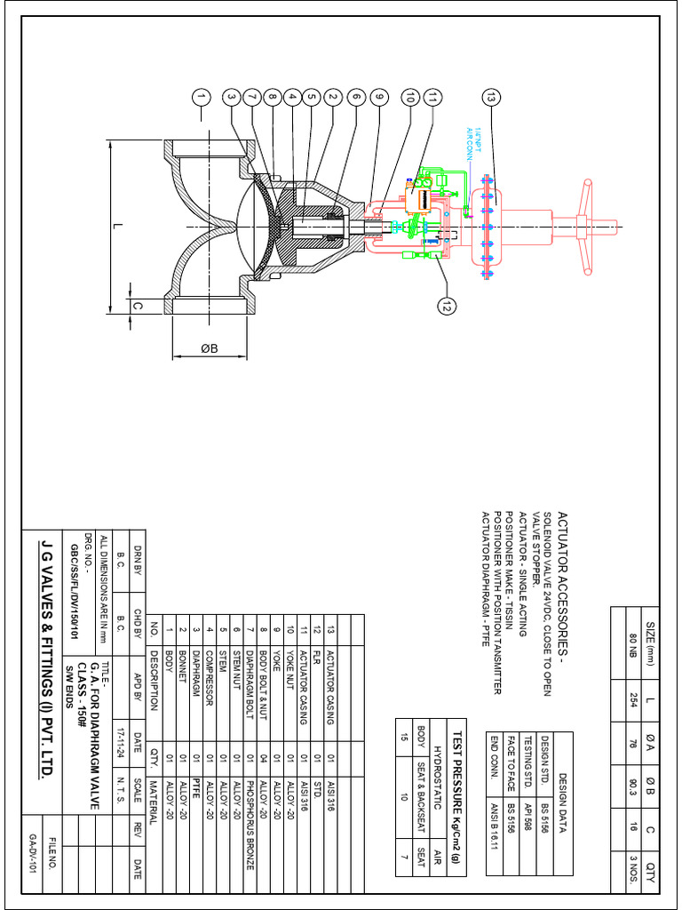 Diaphragm Valve GA Drawing Class 150# | PDF | Valve | Fluid Dynamics