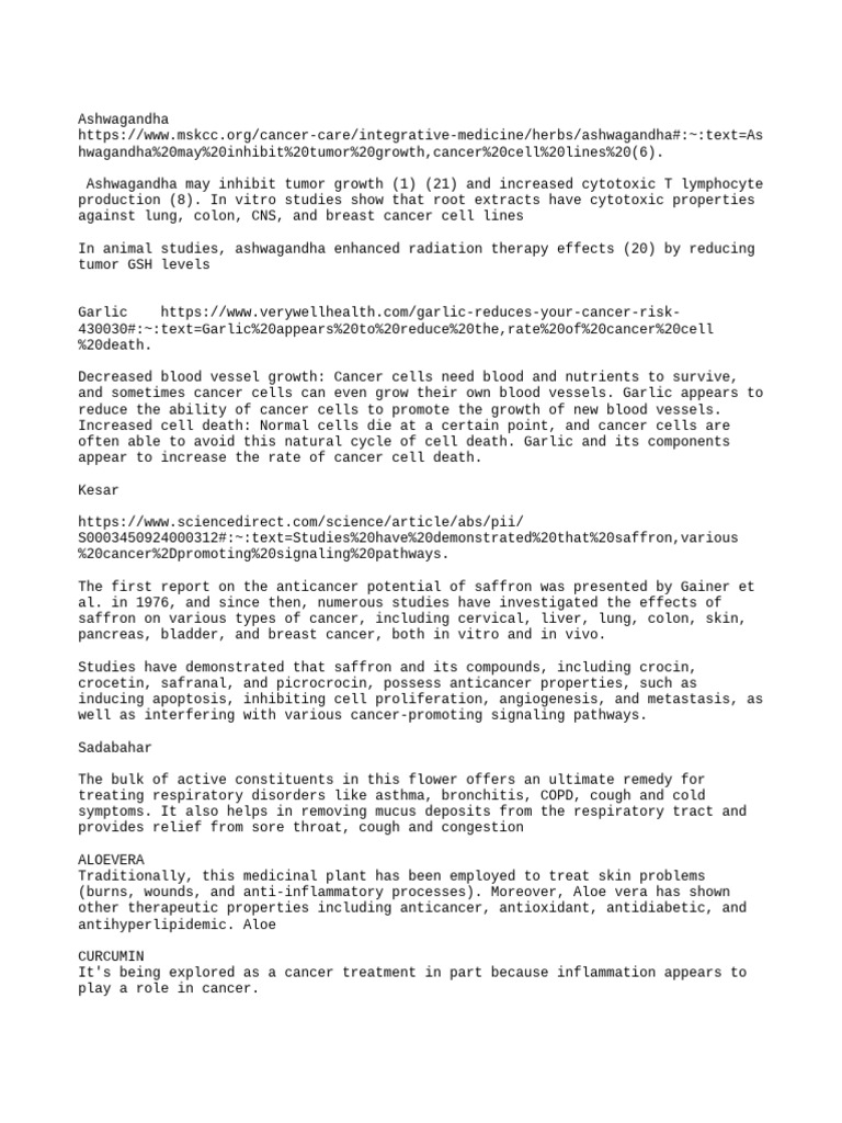 Sources For Biology Investigatory Project On Medicinal Plants | PDF | Cancer | Angiogenesis