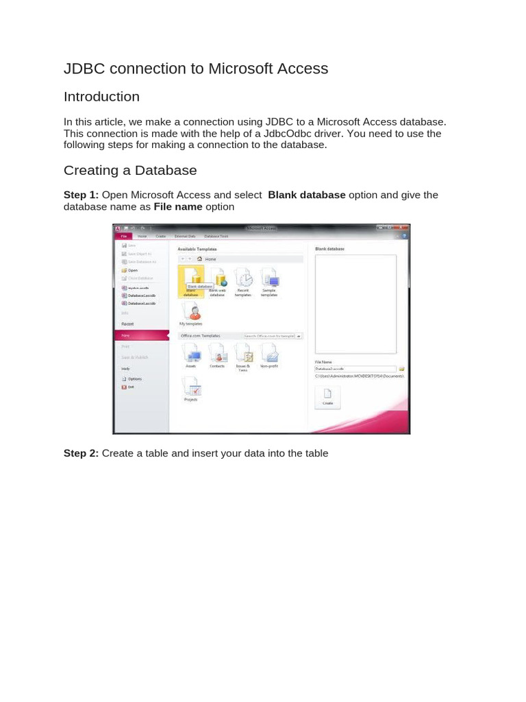JDBC Connection To Microsoft Access | PDF | Microsoft Access | Databases