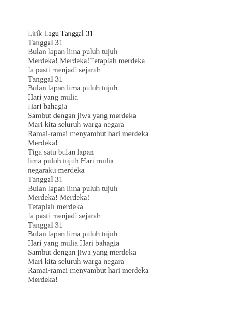 Lirik Lagu Tanggal 31 | PDF