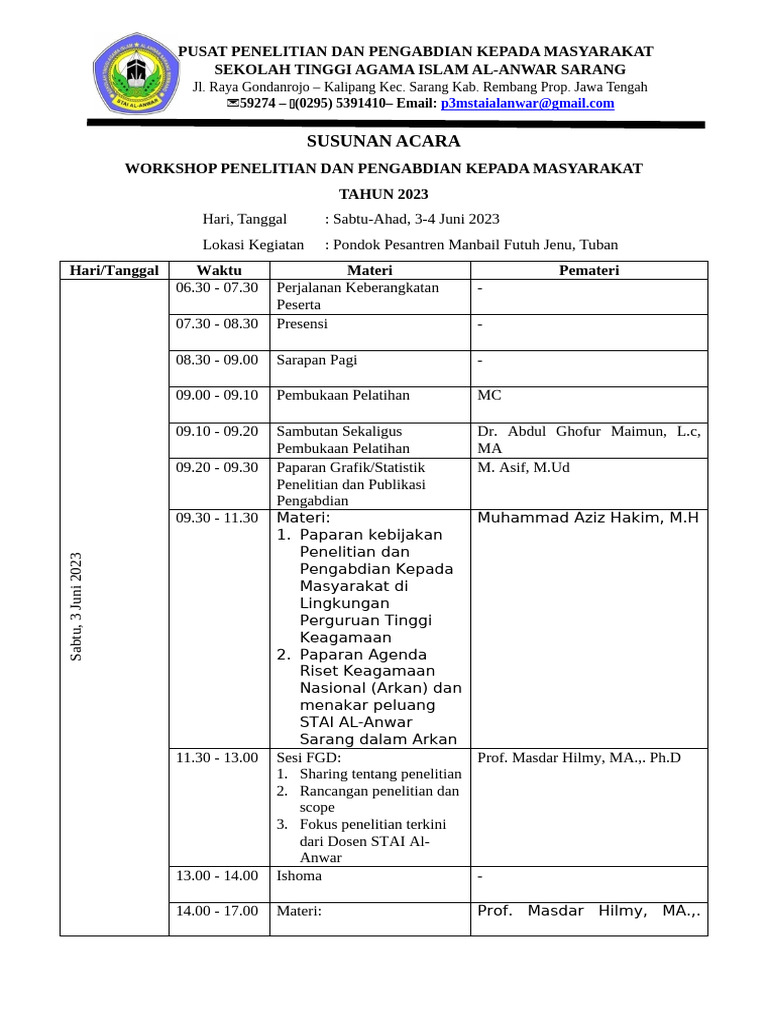 Susunan Acara Workshop 2023 | PDF
