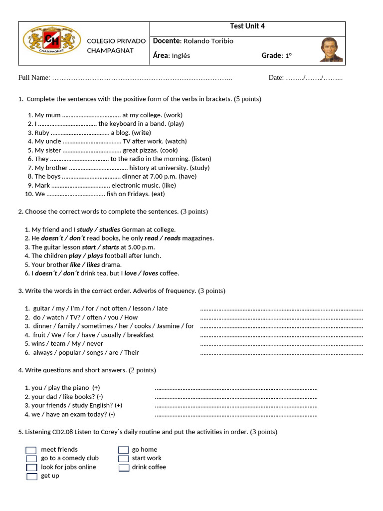 Unit 4 - First Grade | PDF | Grammar | Linguistics