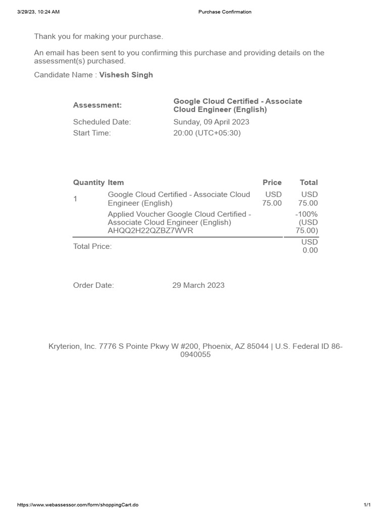 Purchase Confirmation | PDF