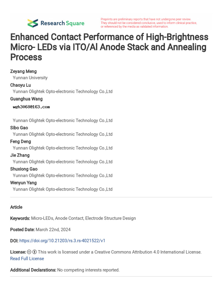 Enhanced Micro-LED Anode Performance | PDF | Light Emitting Diode | Oled