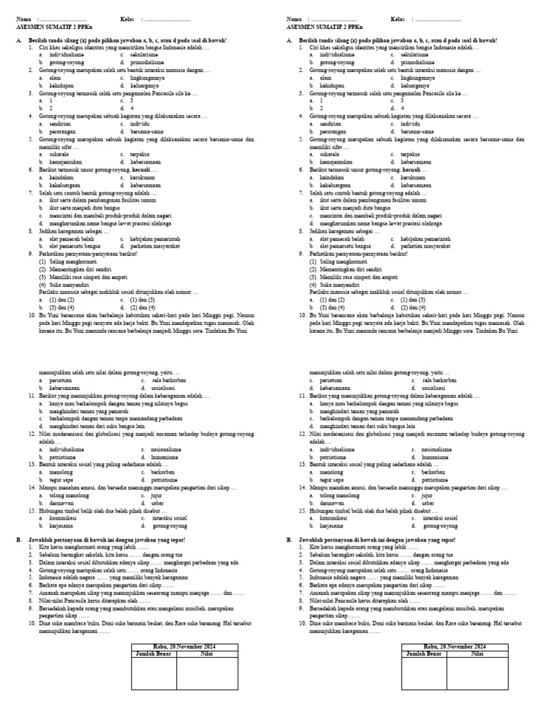 ASESMEN SUMATIF PPKN BAB 2 KELAS 5 | PDF