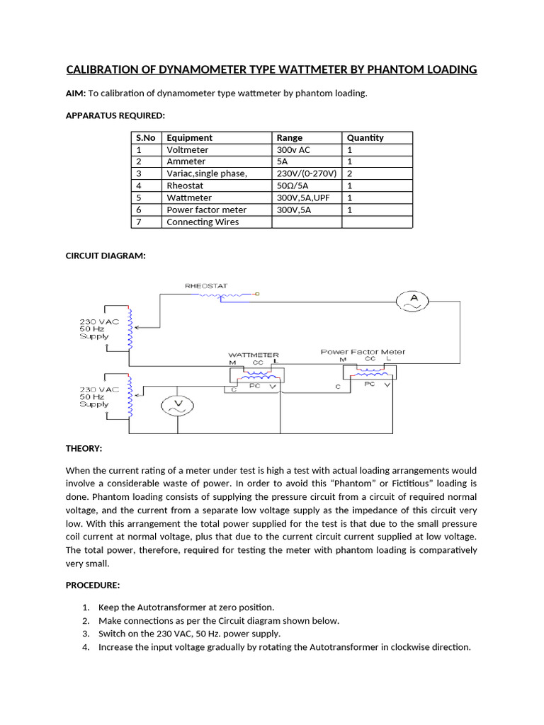 Calibration Of Dynamometer Type Wattmeter By Phantom Loading Pdf Power Supply Voltage