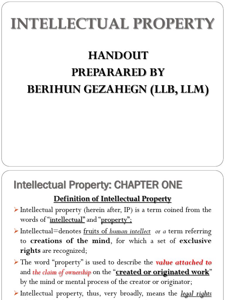 IP PPT by Berihun G - 073213 | PDF | Intellectual Property | Copyright