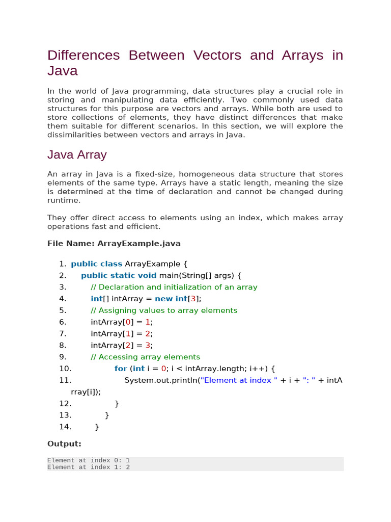6.1 Differences Between Vectors and Arrays in Java | PDF | Computer Programming | Programming ...