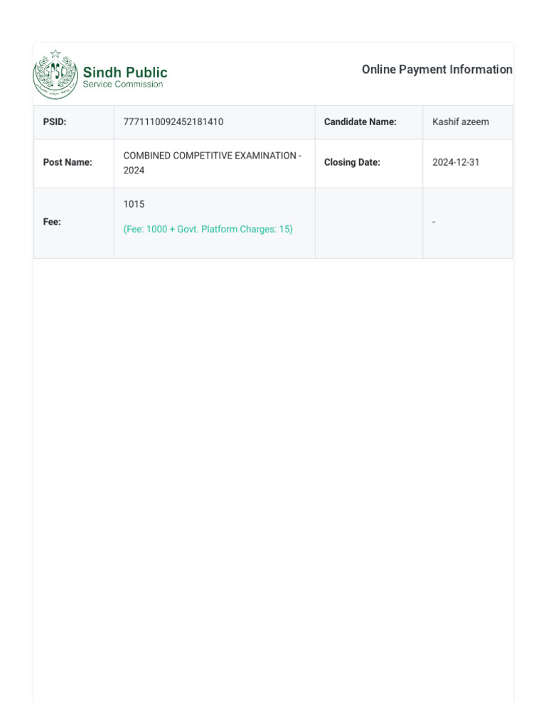 Online Payment Info - SPSC | PDF