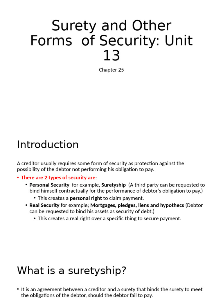 Unit 13 Surety and Other Forms of Security | PDF | Surety | Debtor