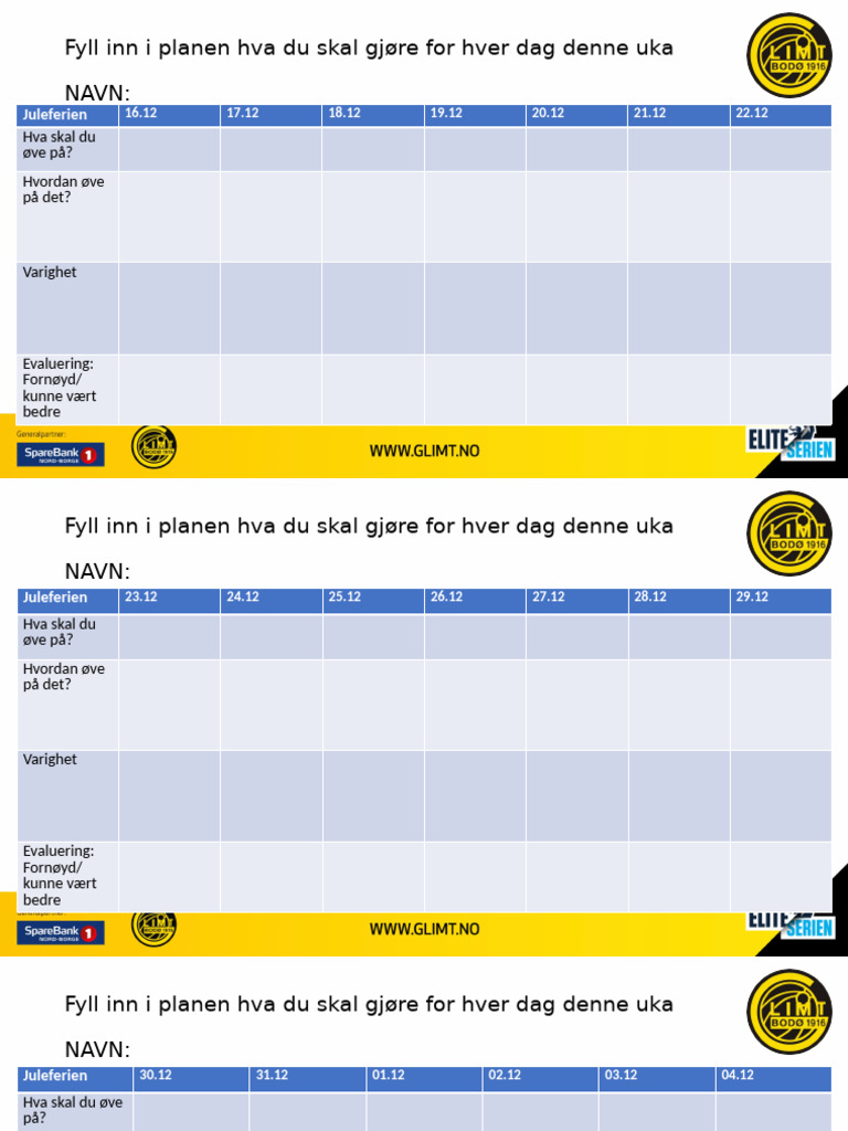 Ycd2b6.Standard Ukeplan For Spillere | PDF