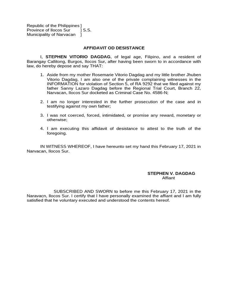 Affidavit of Desistance | PDF