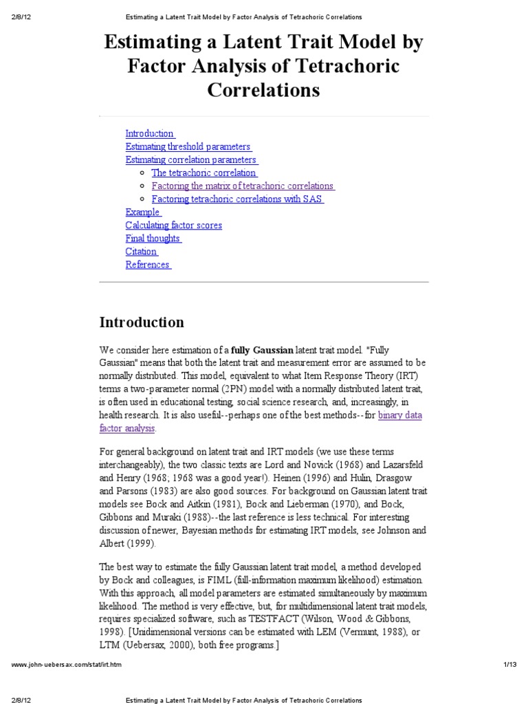 Estimating A Latent Trait Model by Factor Analysis of Tetrachoric Correlations | Download Free ...
