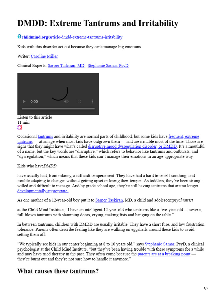 DMDD Extreme Tantrums and Irritability | PDF | Dialectical Behavior ...