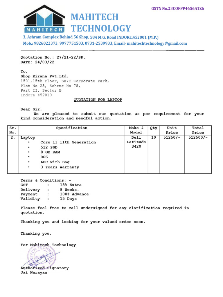 Laptop Quotation 24 M | PDF