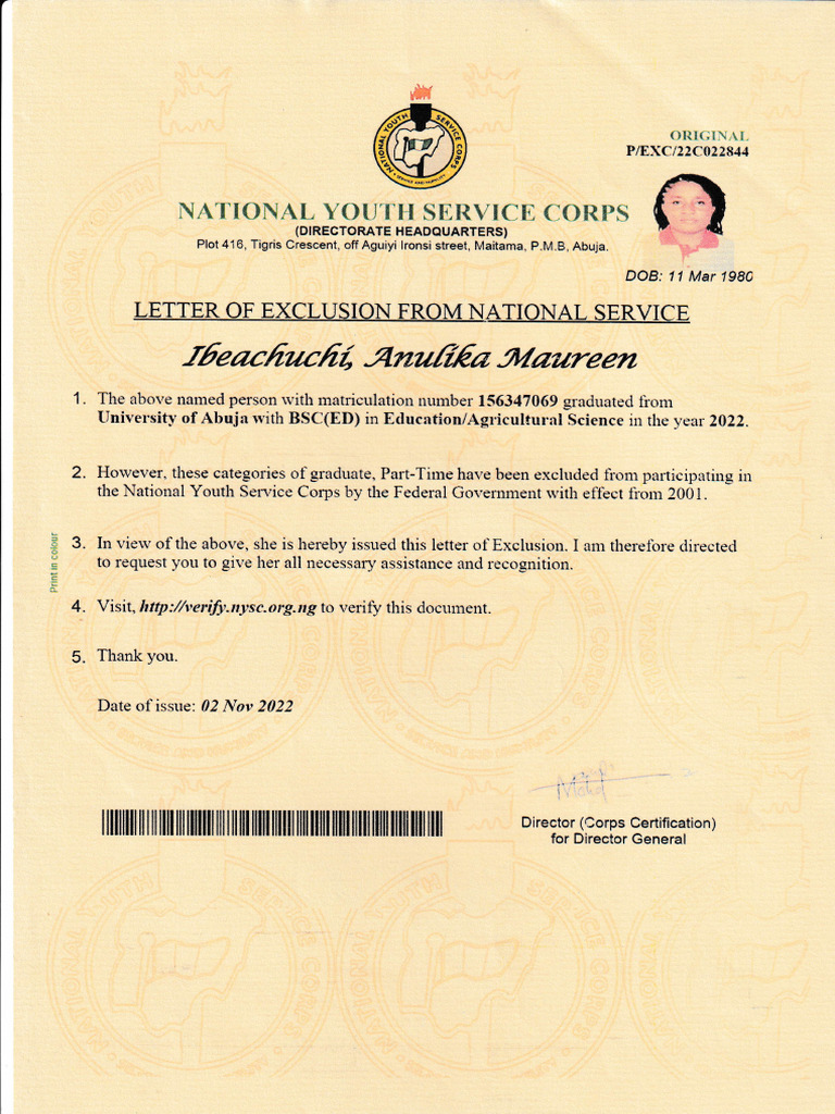 NYSC Letter | PDF
